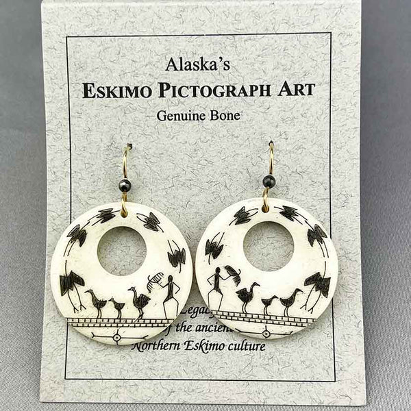 Scrimshawed Large Bone Hoop Earrings with Eskimo Pictographs | Boone ...